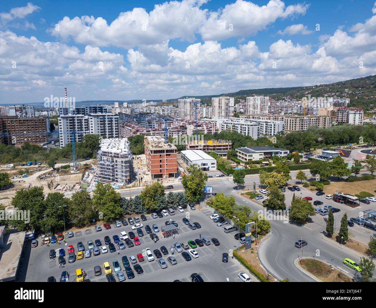 Aerial view of a growing urban area with ongoing construction, modern ...
