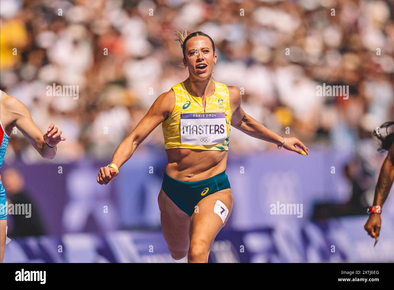 Bree Masters participating in the 100 meters at the Paris 2024 Olympic ...