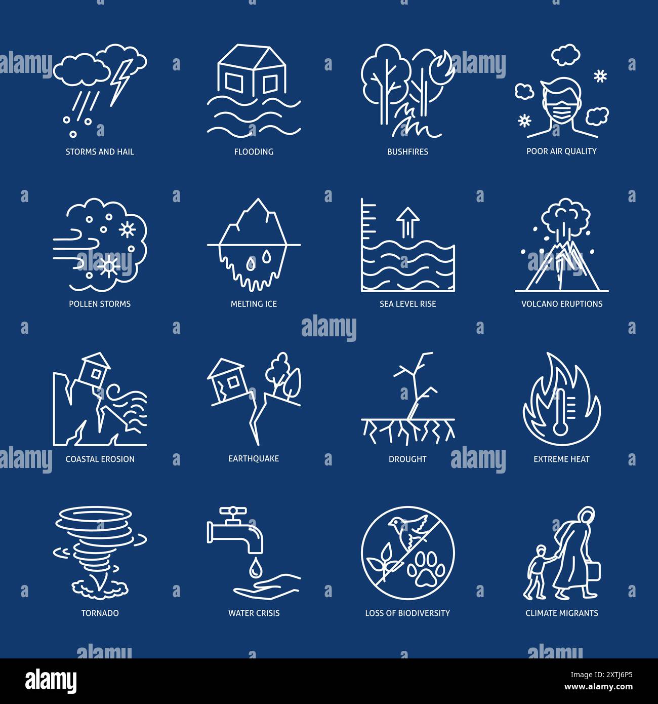 Climate change consequences line icon set. Vector illustration Stock ...