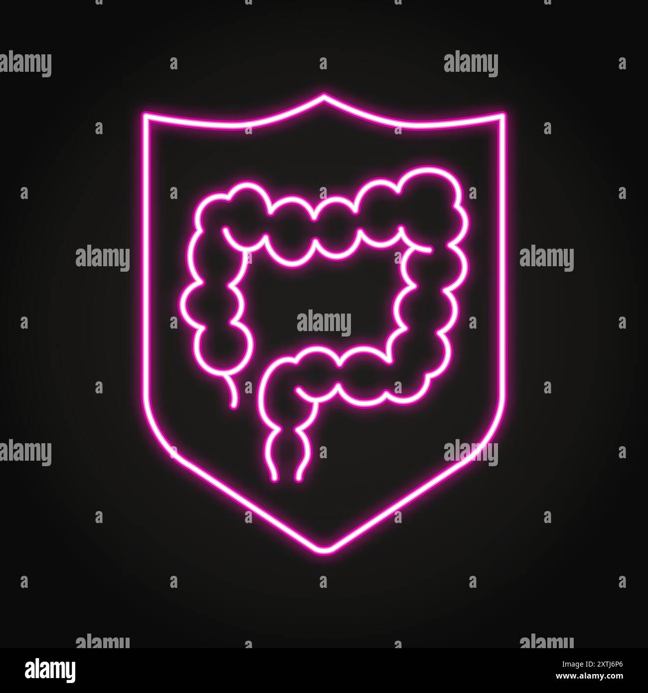 Stomach protection neon line icon. Intestine in shield symbol. Vector ...