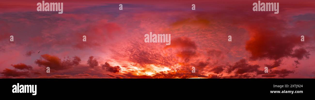 Dramatic sunset sky panorama with red burning clouds. Seamless hdr 360 ...