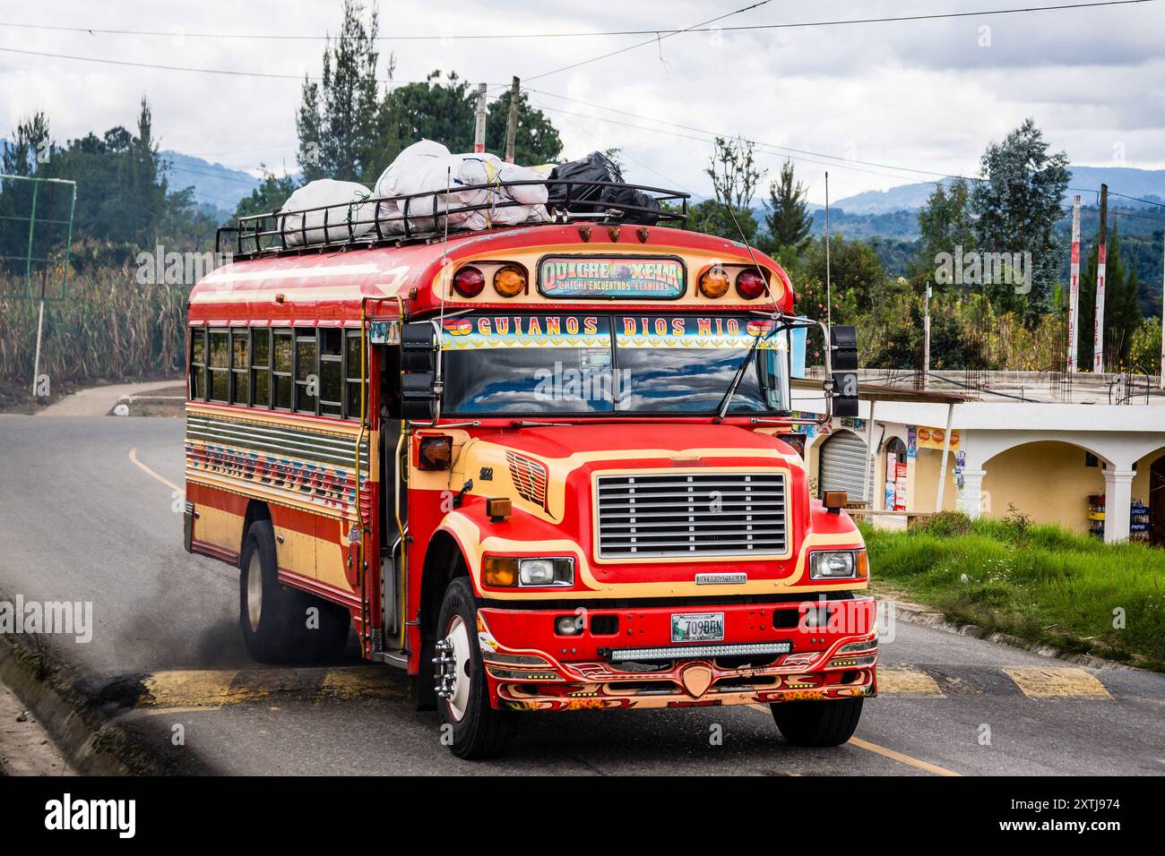 bus jumping a baden, Chichicastenango, El Quiche, Guatemala, Central ...