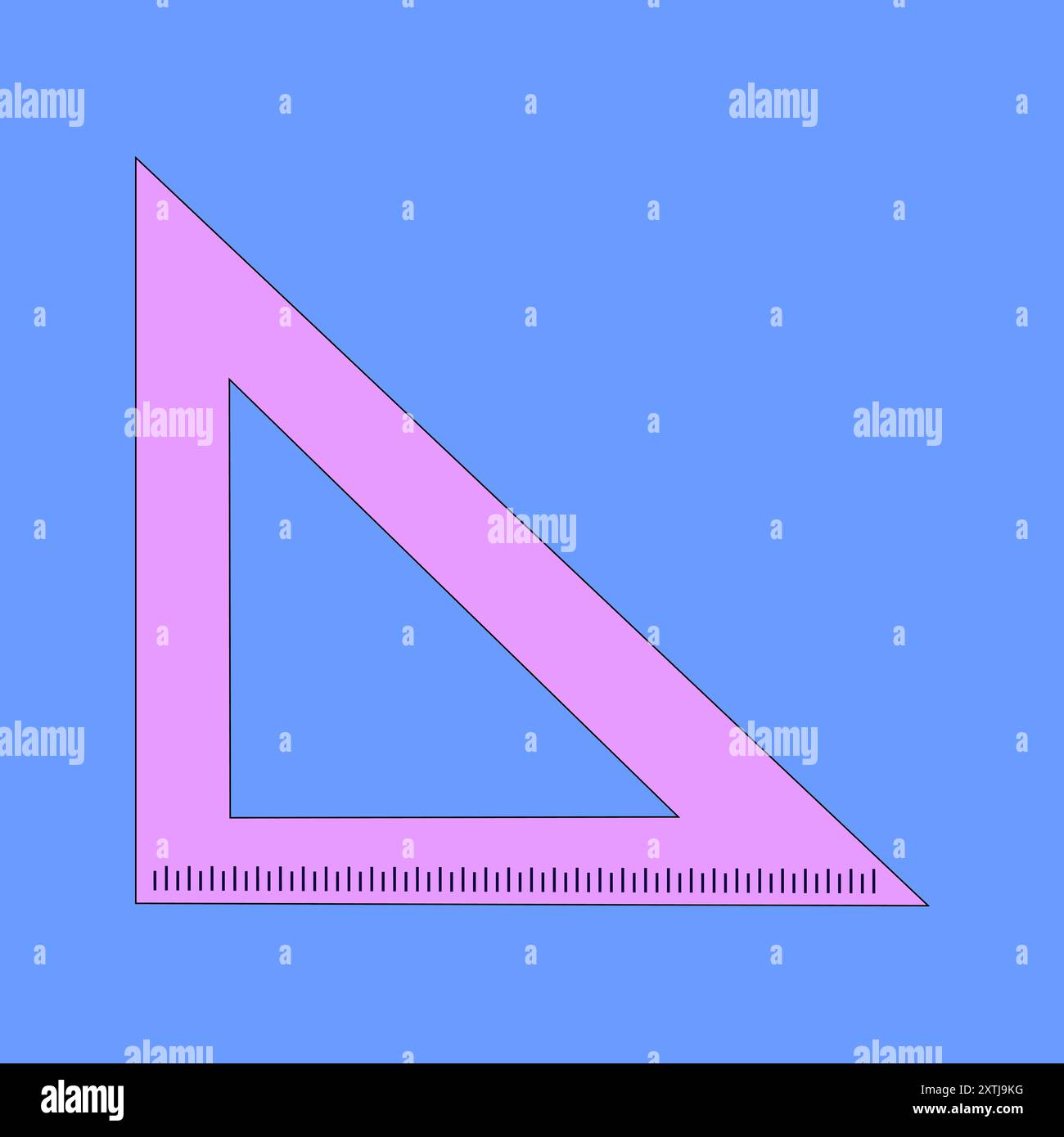 Simple vector illustration of a pink triangle ruler on a blue ...