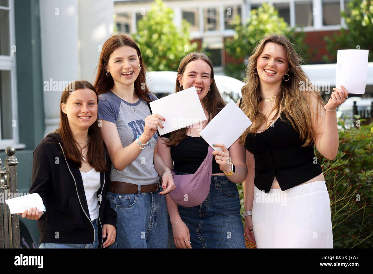 A Level Results Day 2024 in Brighton, East Sussex, UK. Pictured are ...