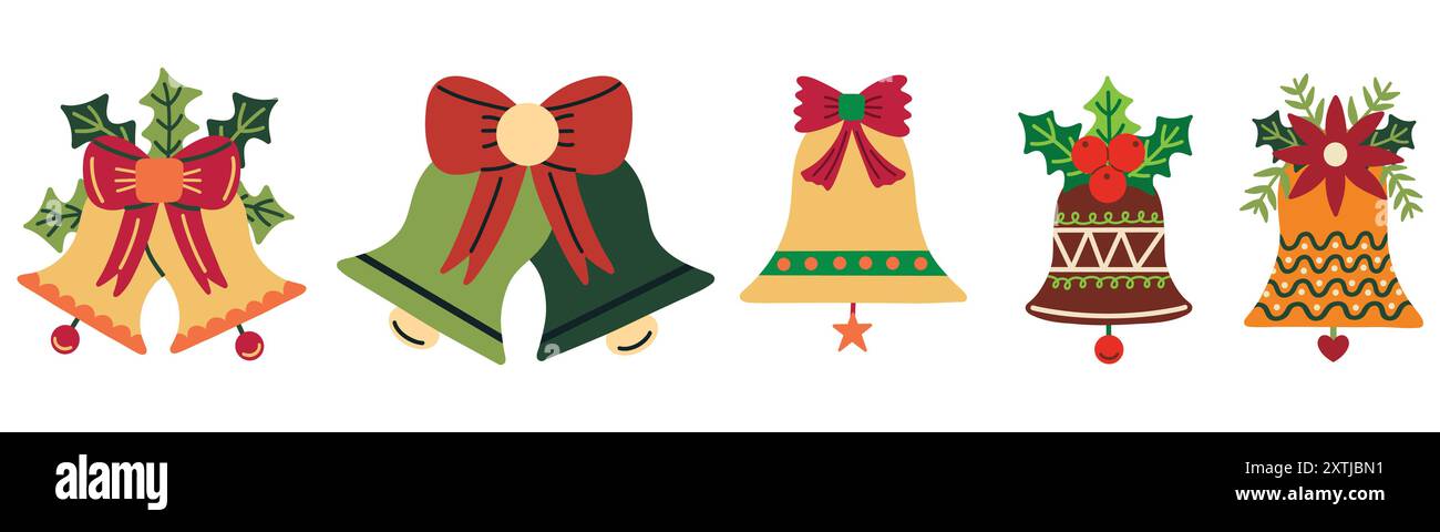 Christmas bells elements set. Hand drawn vector illustrations Stock ...