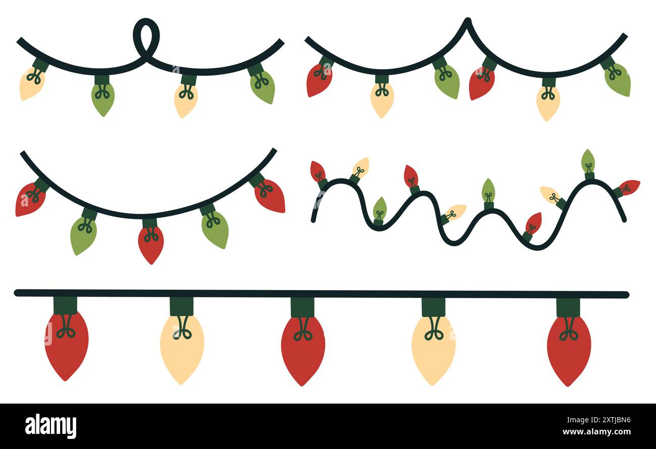 Festive Christmas lights elements set. Decorative string lights ...