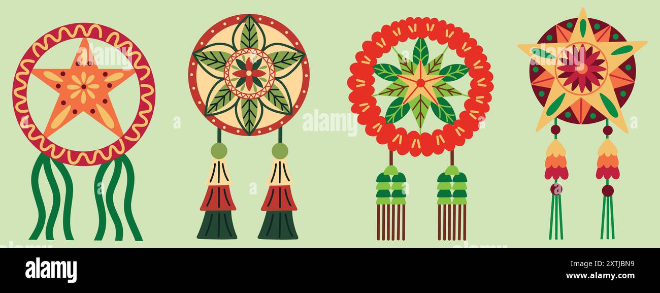 Festive Christmas Lanterns elements set. Traditional Filipino Parol ...