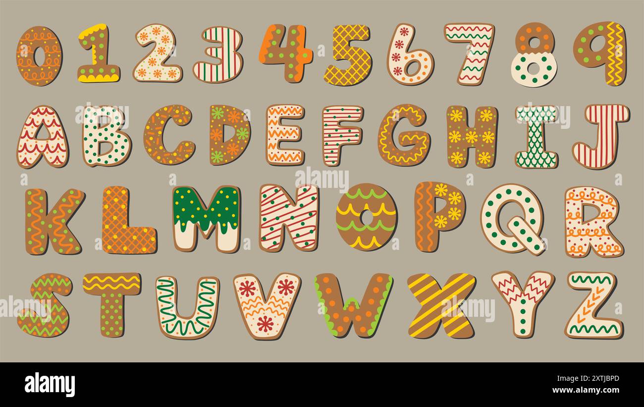 Gingerbread cookie alphabet letters and numbers set. Hand lettered ...