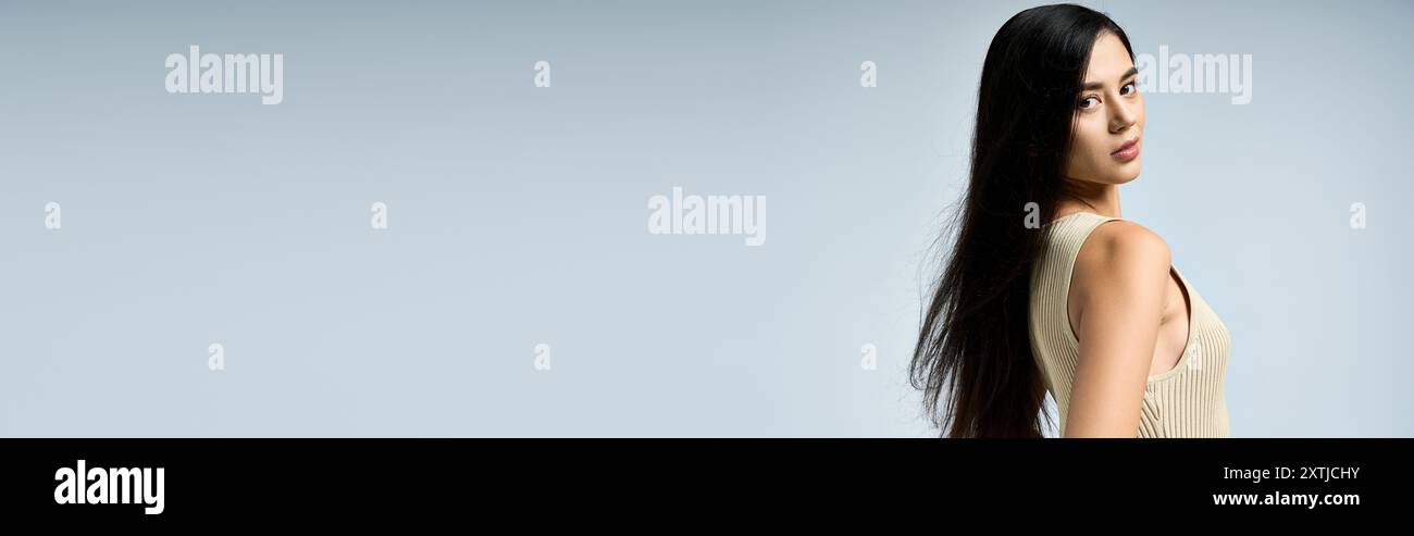 Professional model long hair poses hi-res stock photography and images ...