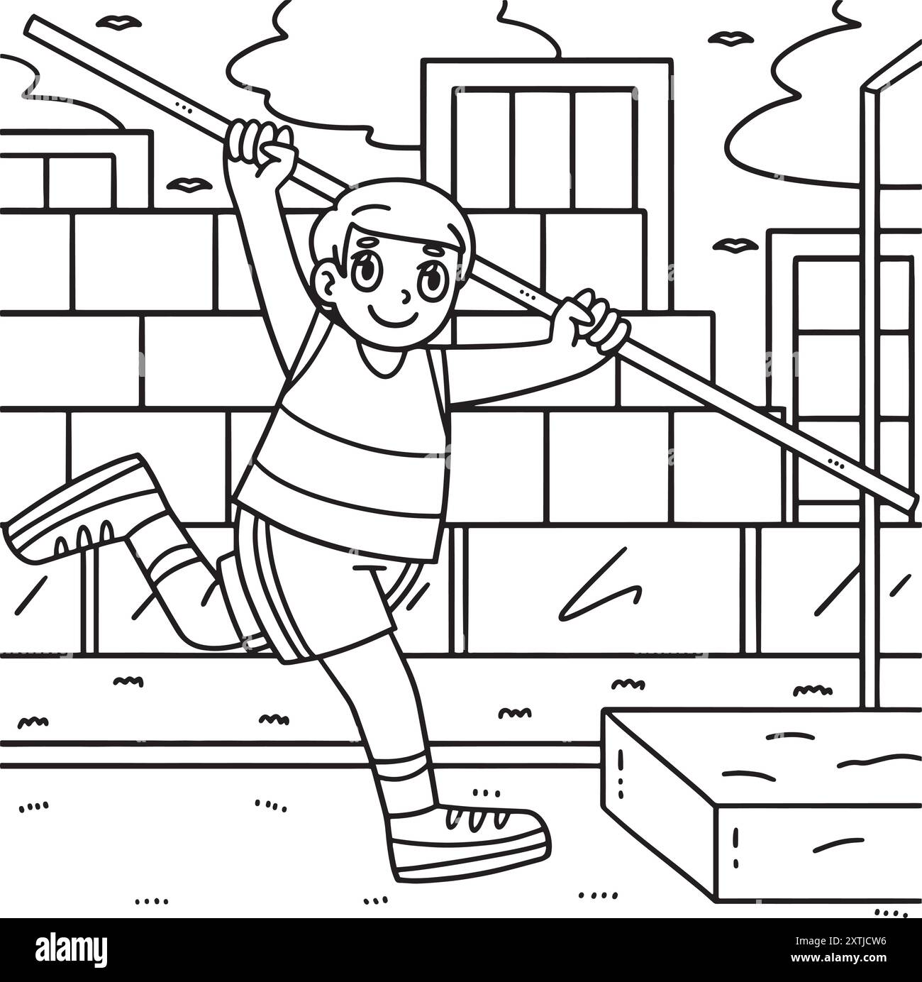 Track and Field Athlete with Pole Coloring Page Stock Vector Image ...