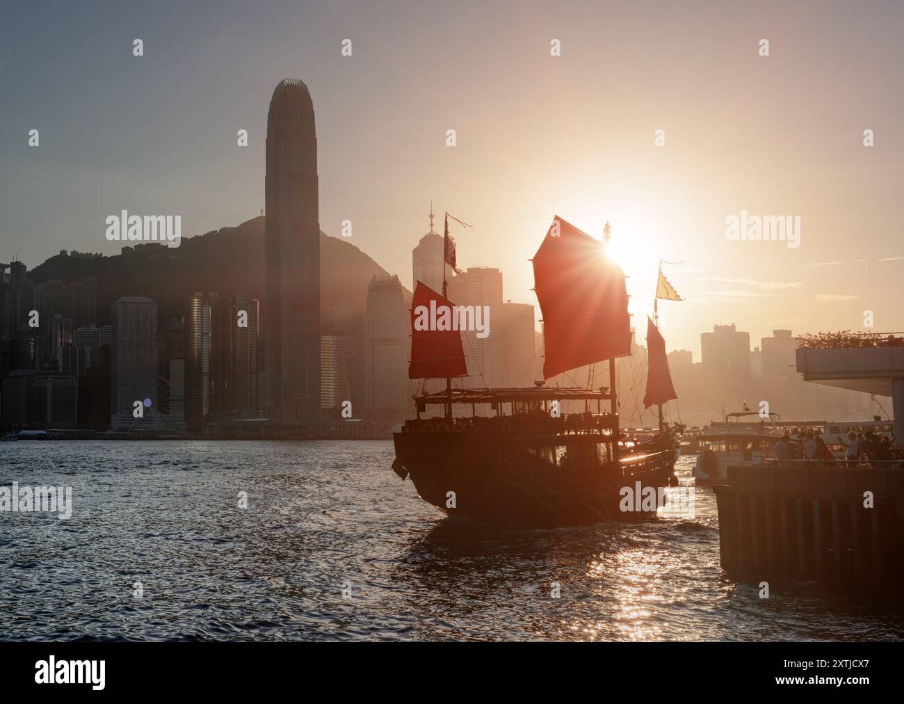 Traditional Chinese wooden sailing ship, Victoria harbor Stock Photo ...