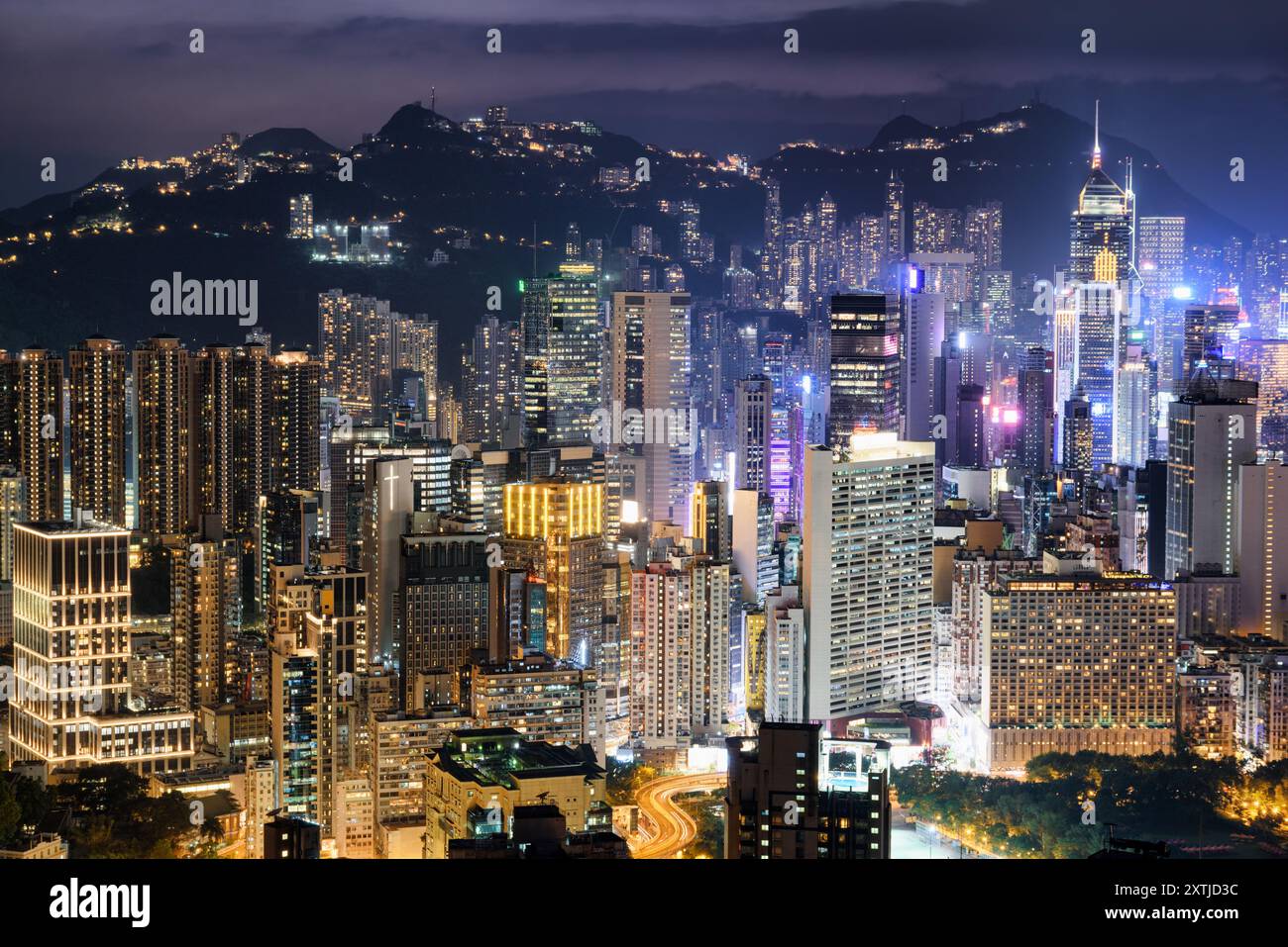 Awesome night aerial view of skyscrapers in Hong Kong Stock Photo - Alamy