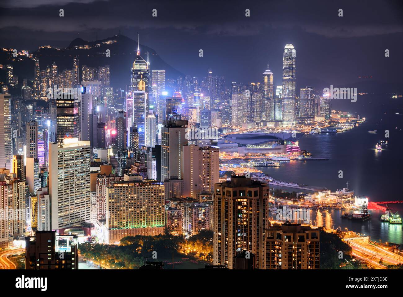 Awesome night aerial view of skyscrapers in Hong Kong Stock Photo - Alamy