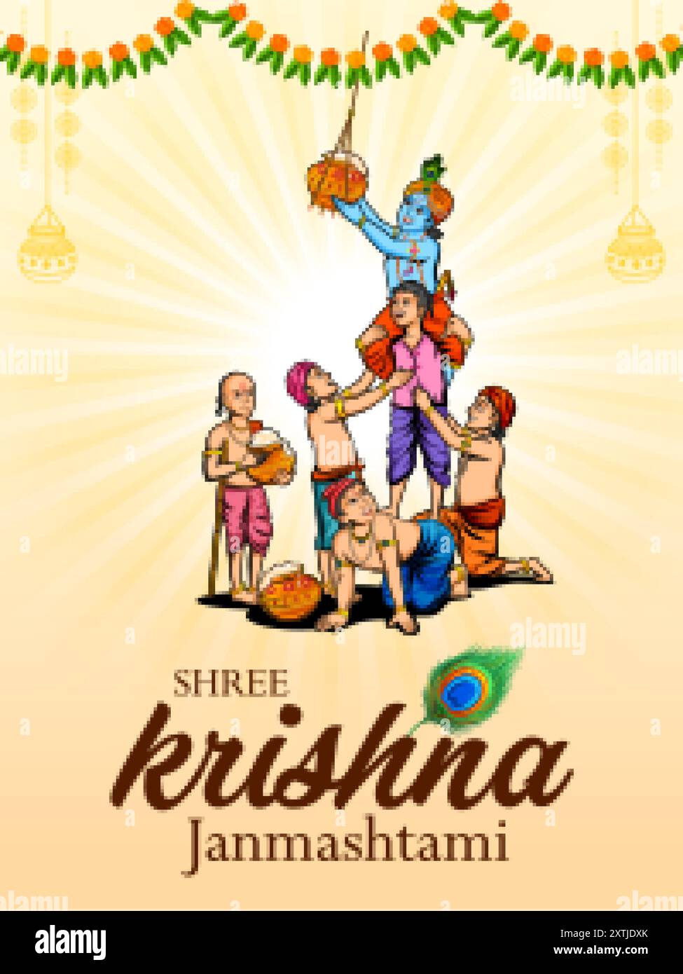 Lord Bal Krishna in the religious festival background of India for Shri ...