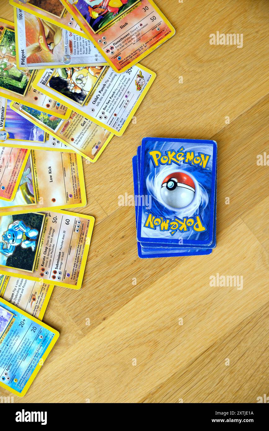 Stockholm, Sweden - August 13, 2024: Pokemon trading cards background ...