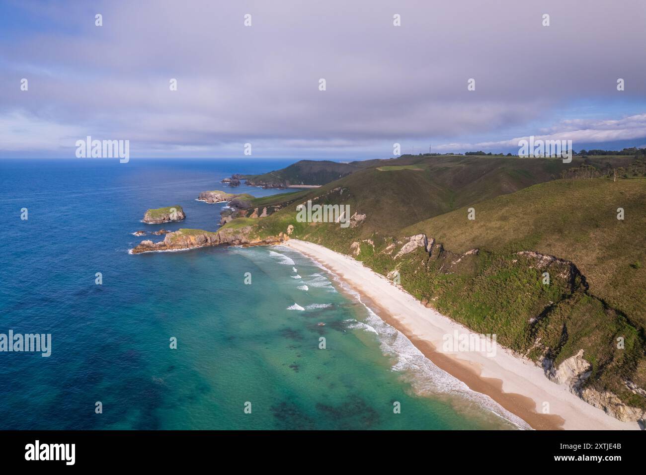 Aerial view of Playa de San Antolín de Bedón on north of Spain Stock ...
