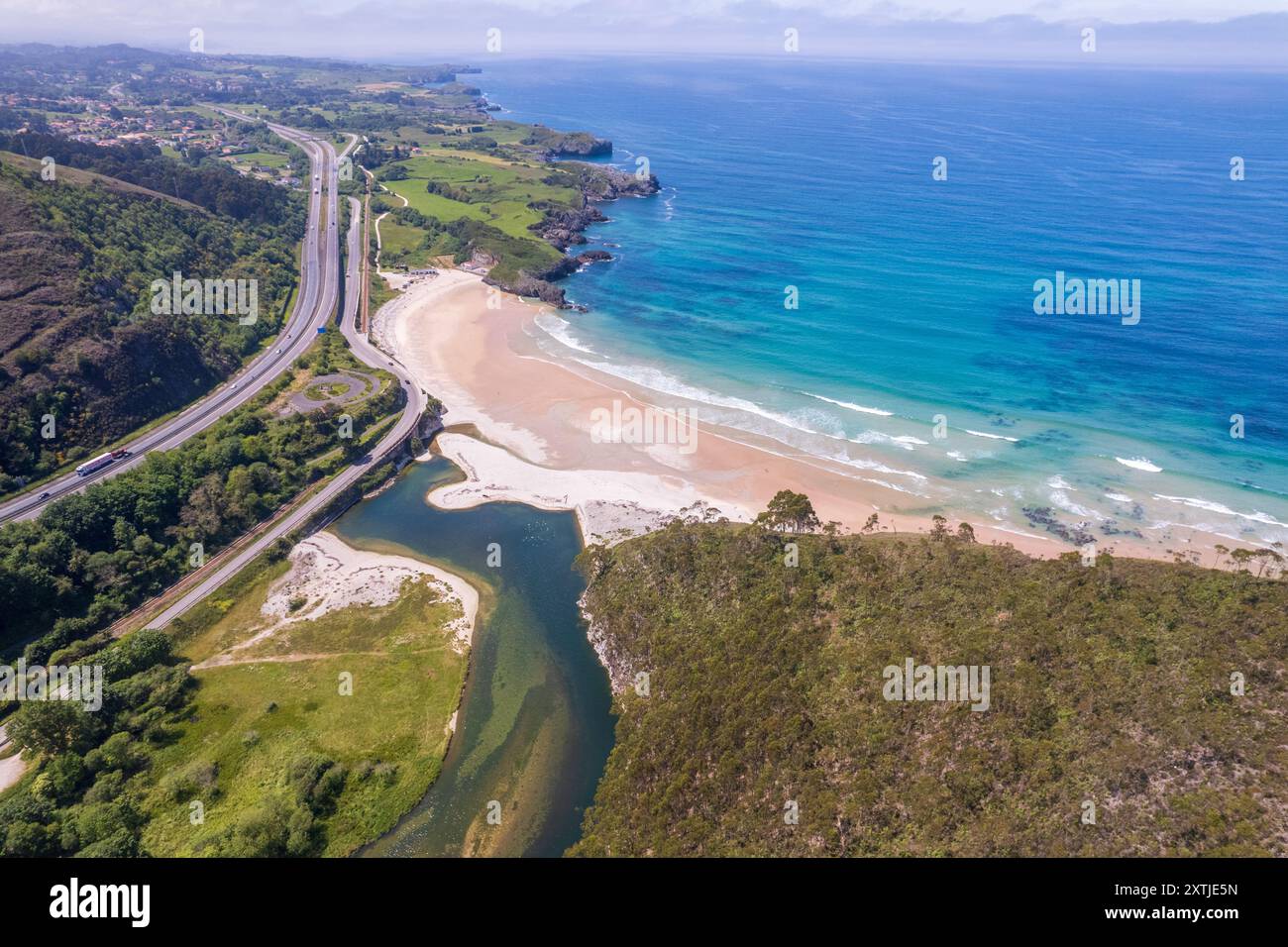 Aerial view of Playa de San Antolín de Bedón on north of Spain Stock ...