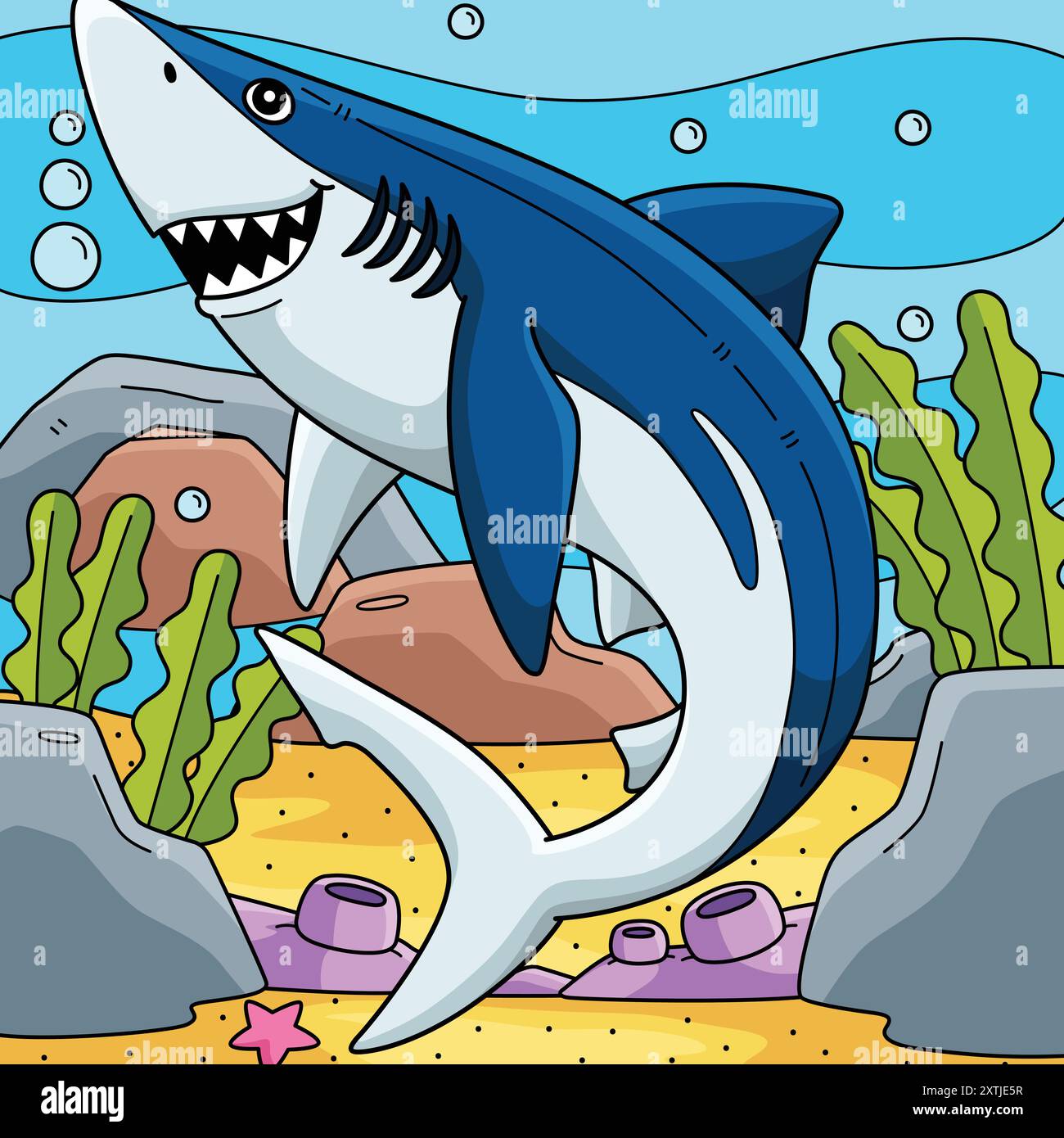 Great Blue Shark Colored Cartoon Illustration Stock Vector Image & Art ...