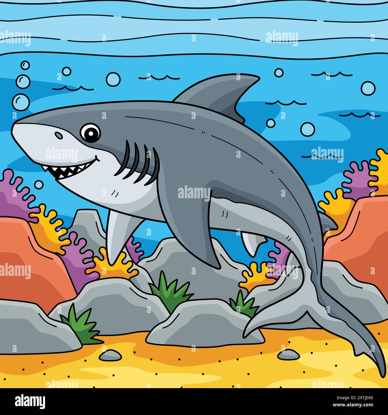 Bull Shark Colored Cartoon Illustration Stock Vector Image & Art - Alamy