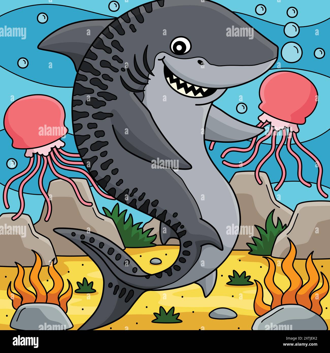 Tiger Shark Colored Cartoon Illustration Stock Vector Image & Art - Alamy