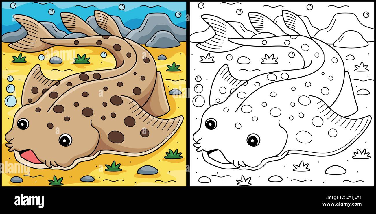 Angel Shark Coloring Page Colored Illustration Stock Vector Image & Art ...