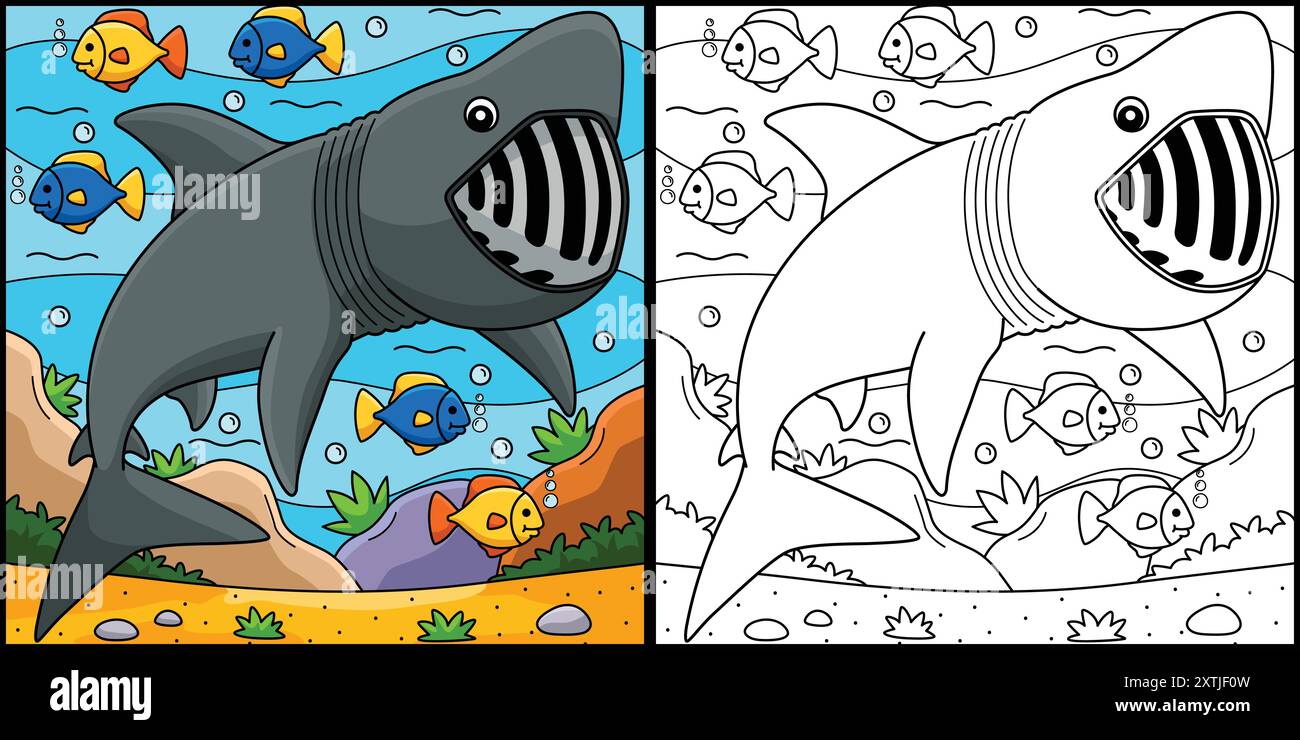 Basking Shark Coloring Page Colored Illustration Stock Vector Image ...