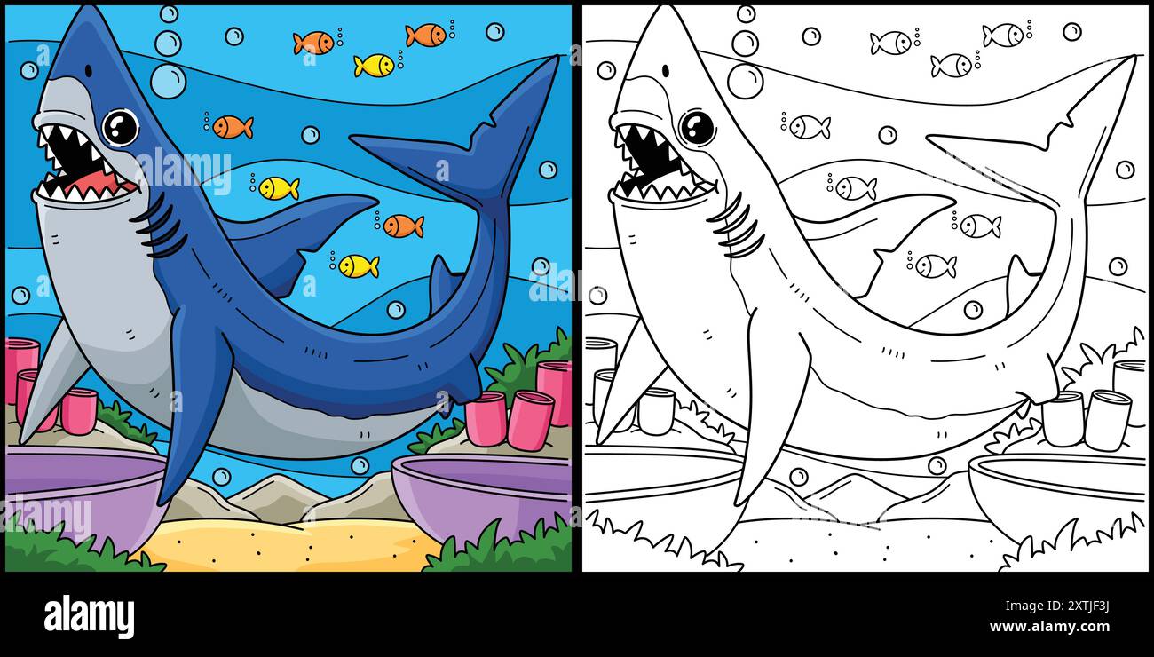 Mako Shark Coloring Page Colored Illustration Stock Vector Image & Art ...
