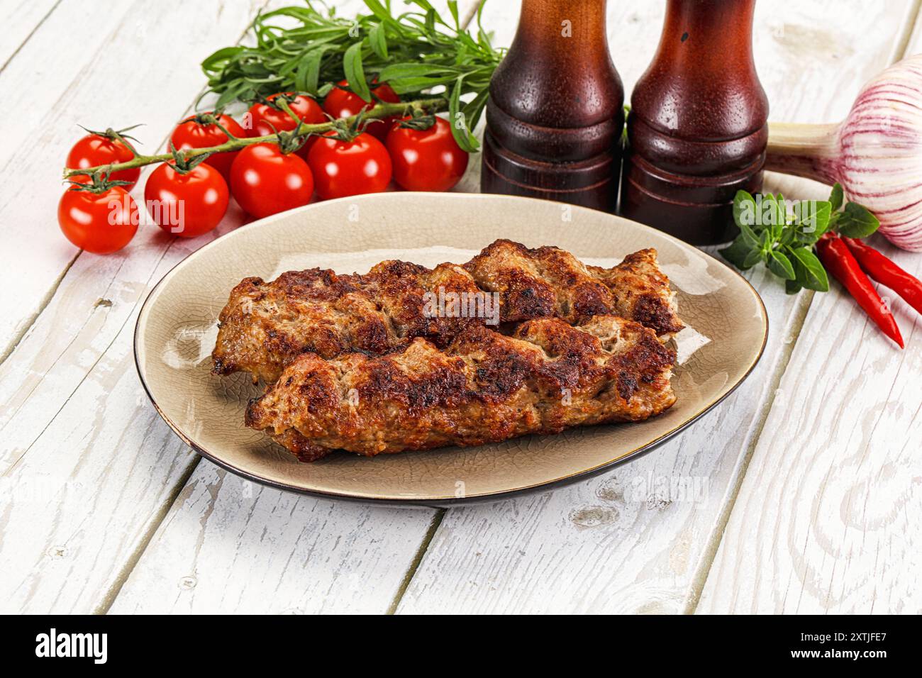 Chicken barbecue kebab minced meat and spices Stock Photo - Alamy