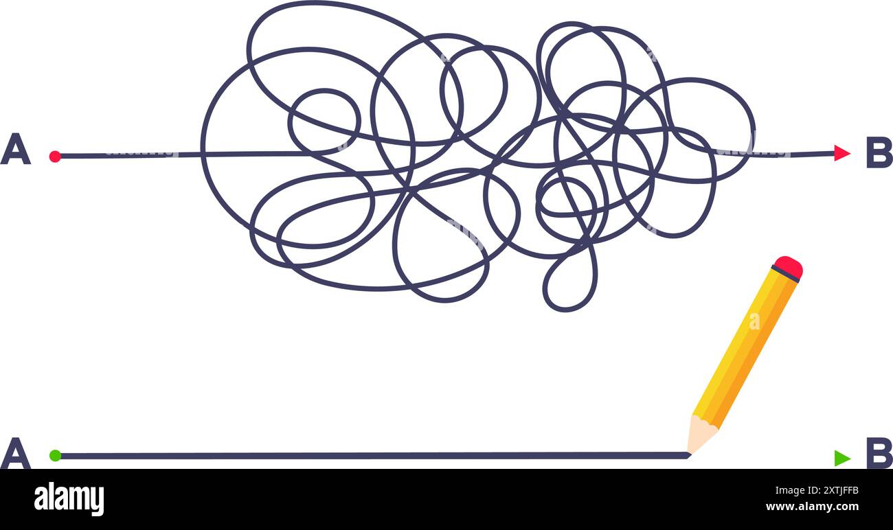 Complex and easy simple way from point A to B vector illustration Stock ...