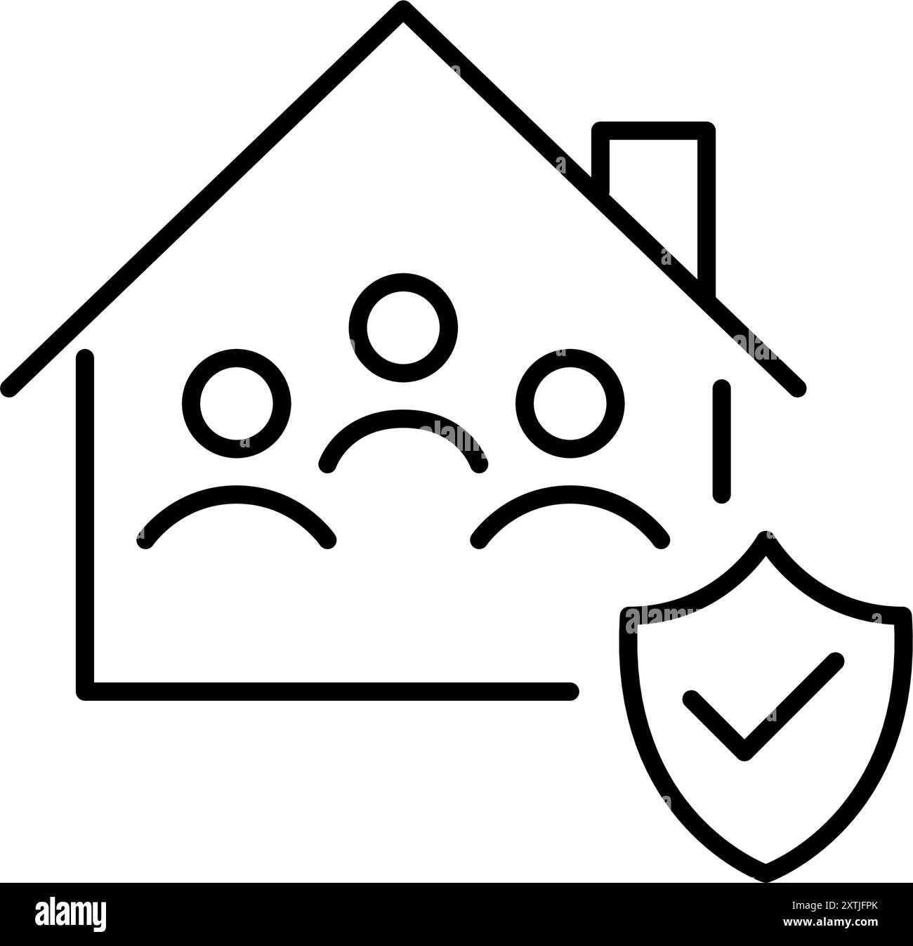 Family home and security shield with checkmark. Safe and secure house ...