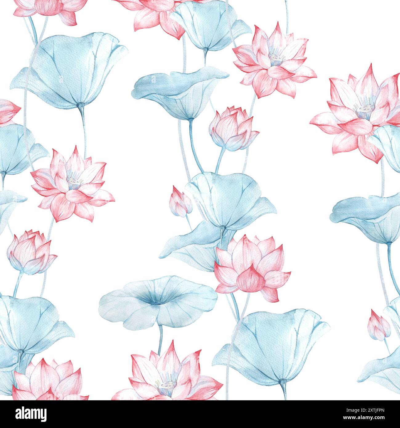 Lotus flower seamless watercolor pattern. Hand drawn flowers, leaves ...