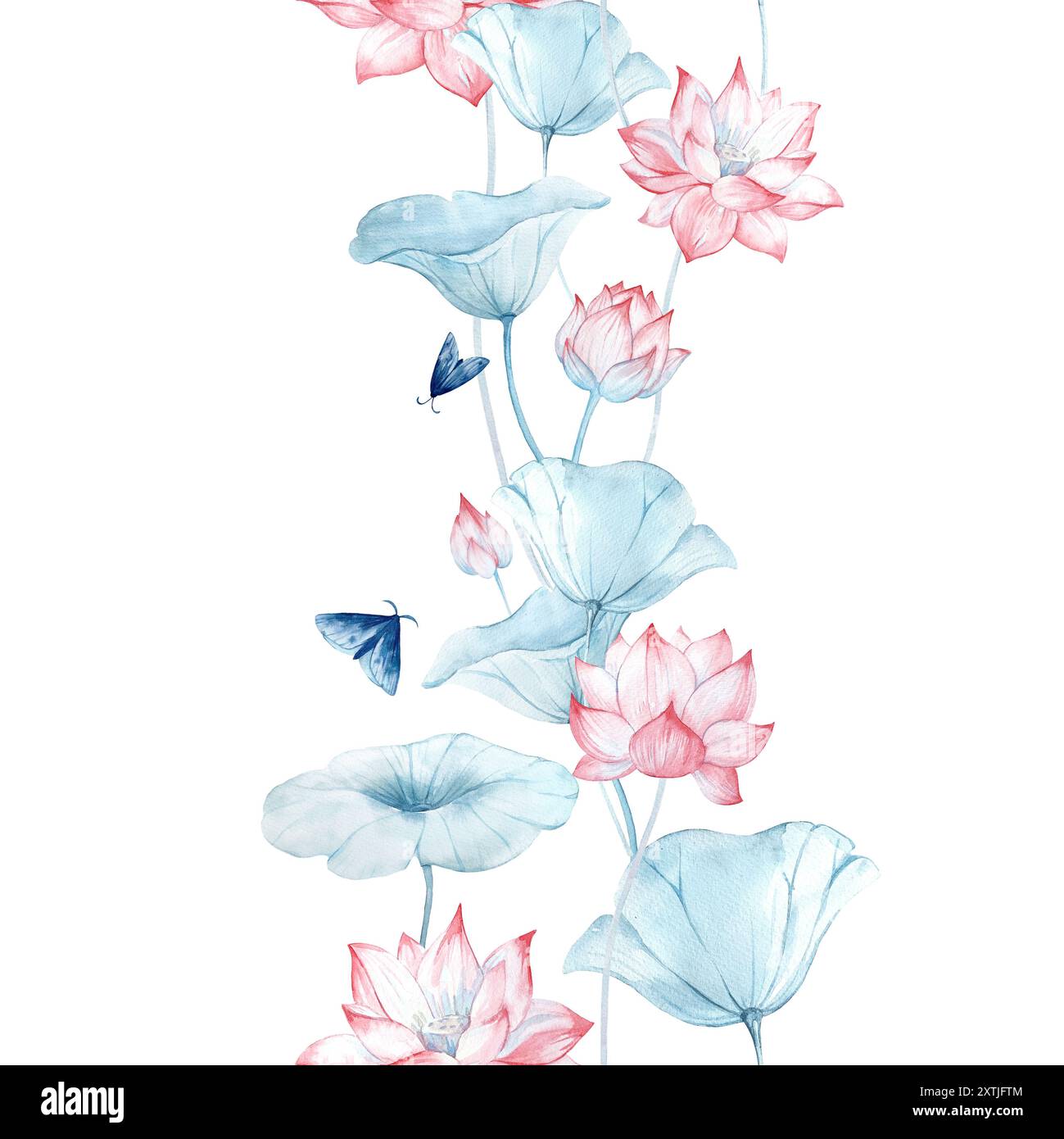 Lotus flower seamless watercolor pattern. Hand drawn flowers, leaves ...