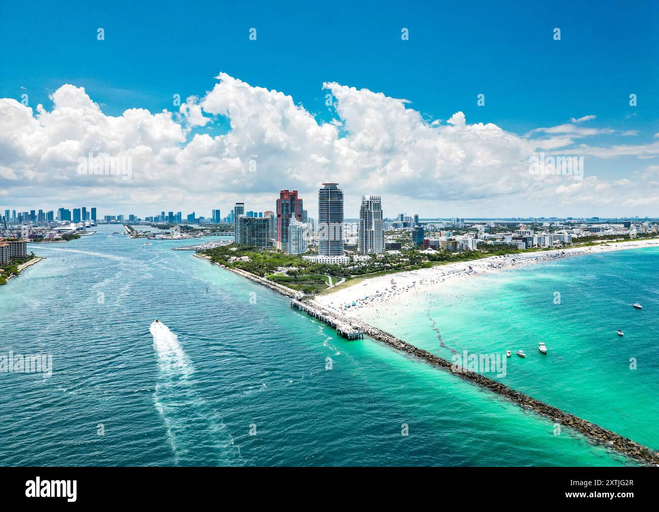 Travel in Miami. Skyline of Miami Beach from top. Miami beach coastline ...