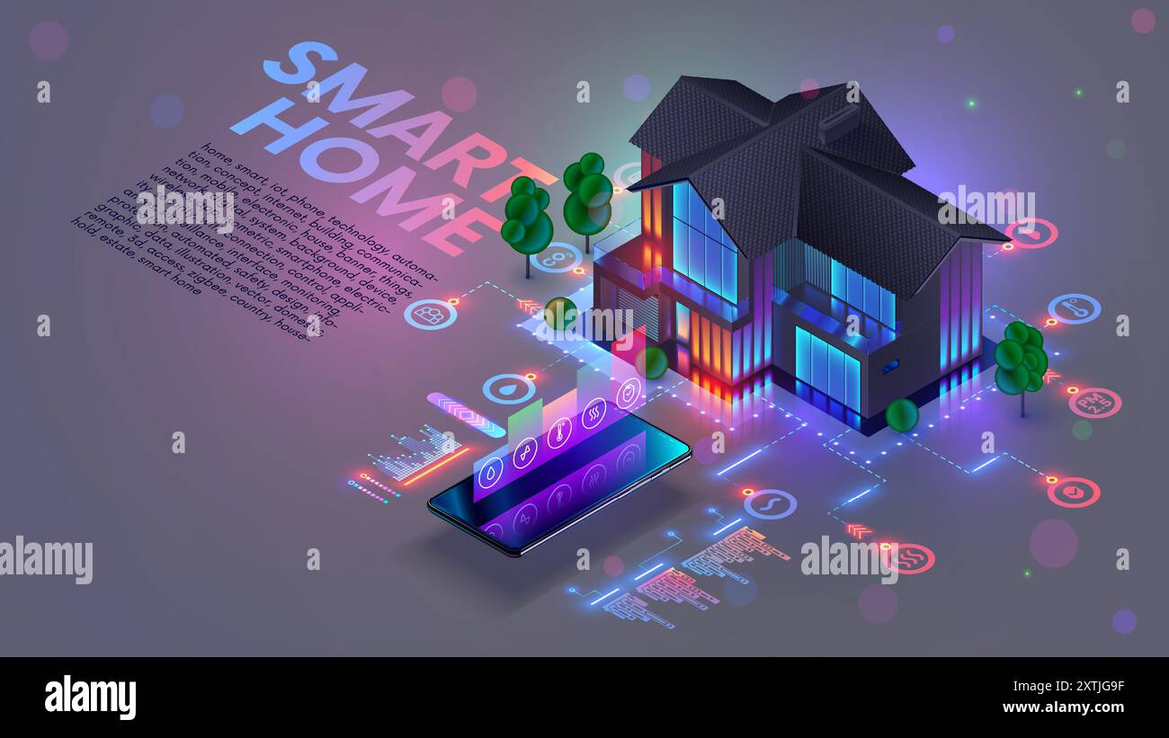 Smart home isometric conceptual background. IOT or internet of things house system. Smart home ...