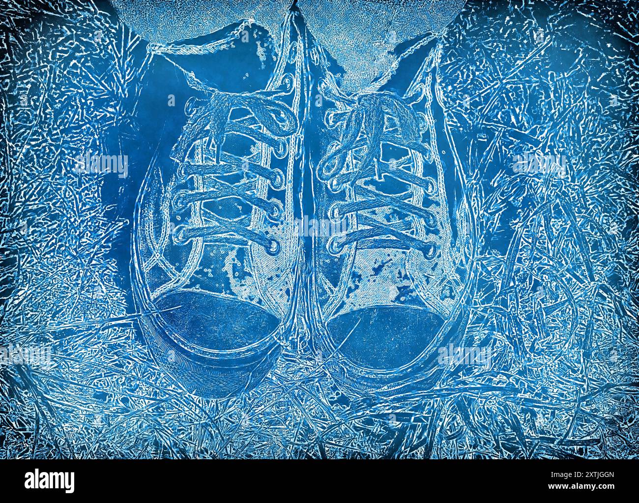 Illustration of abstract blue background with feet in sneakers Stock ...