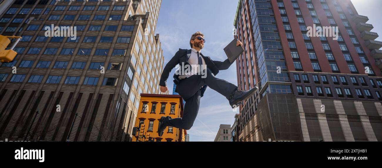Businessman jumping in the street. Next Jump and Steps. Business ...