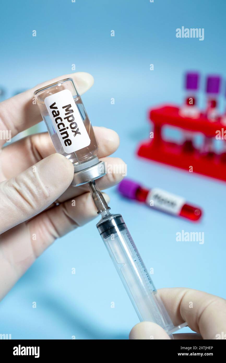 Close-up of Monkeypox(MPOX) Vaccine and syringe Stock Photo - Alamy
