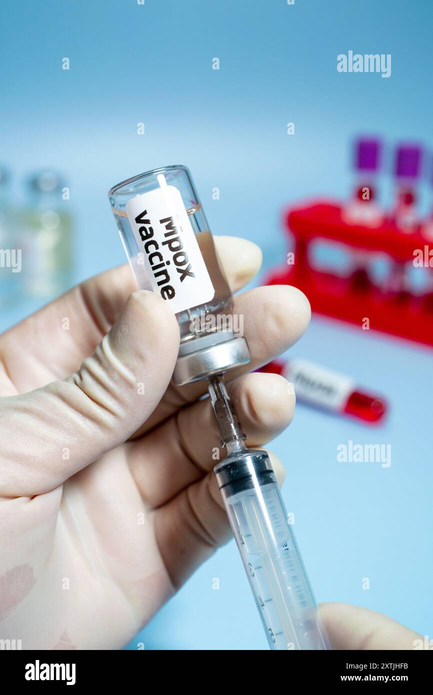 Close-up of Monkeypox(MPOX) Vaccine and syringe Stock Photo - Alamy