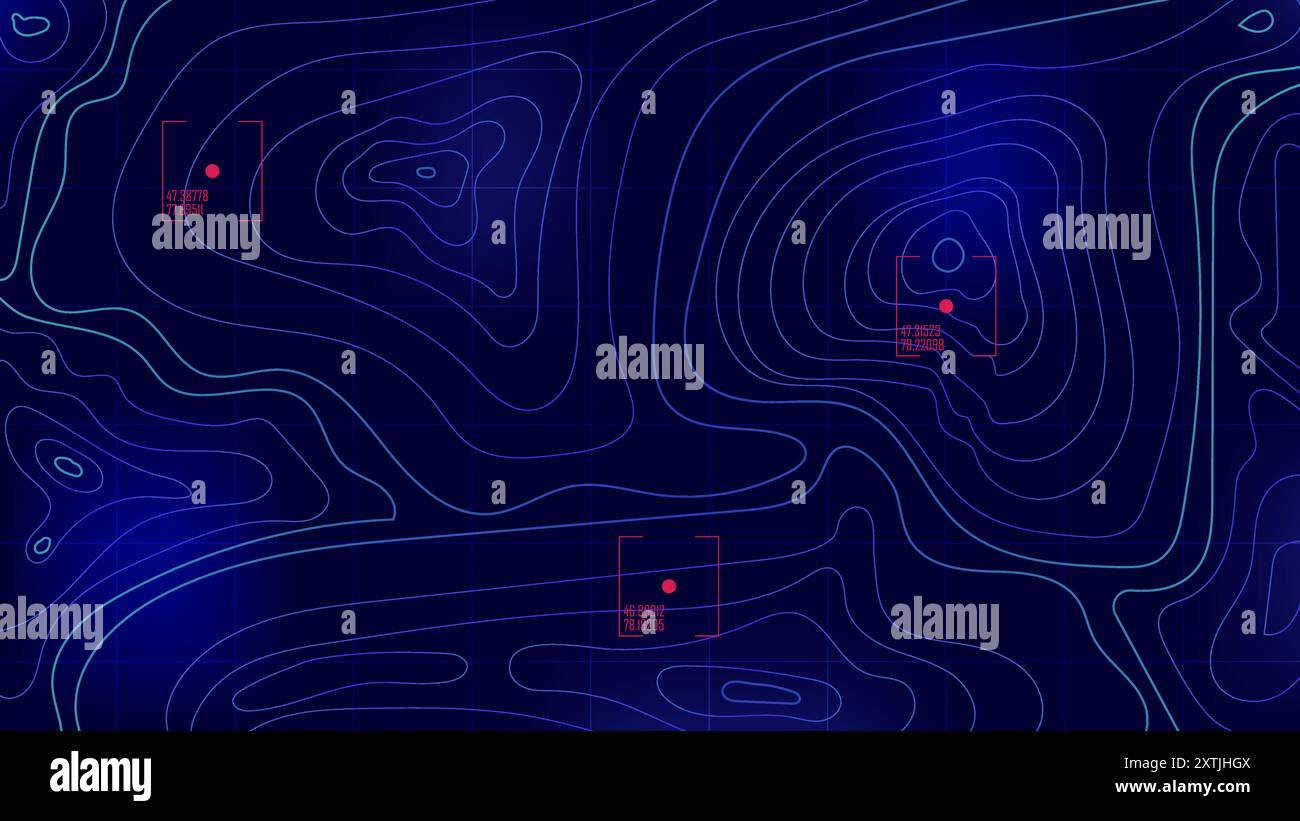 Futuristic topographic contour line UI technology. GPS coordinate AI ...