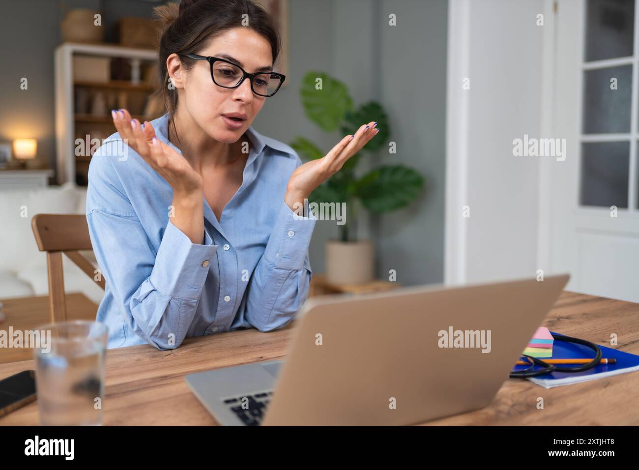Business woman video call. Young successful female working at home ...
