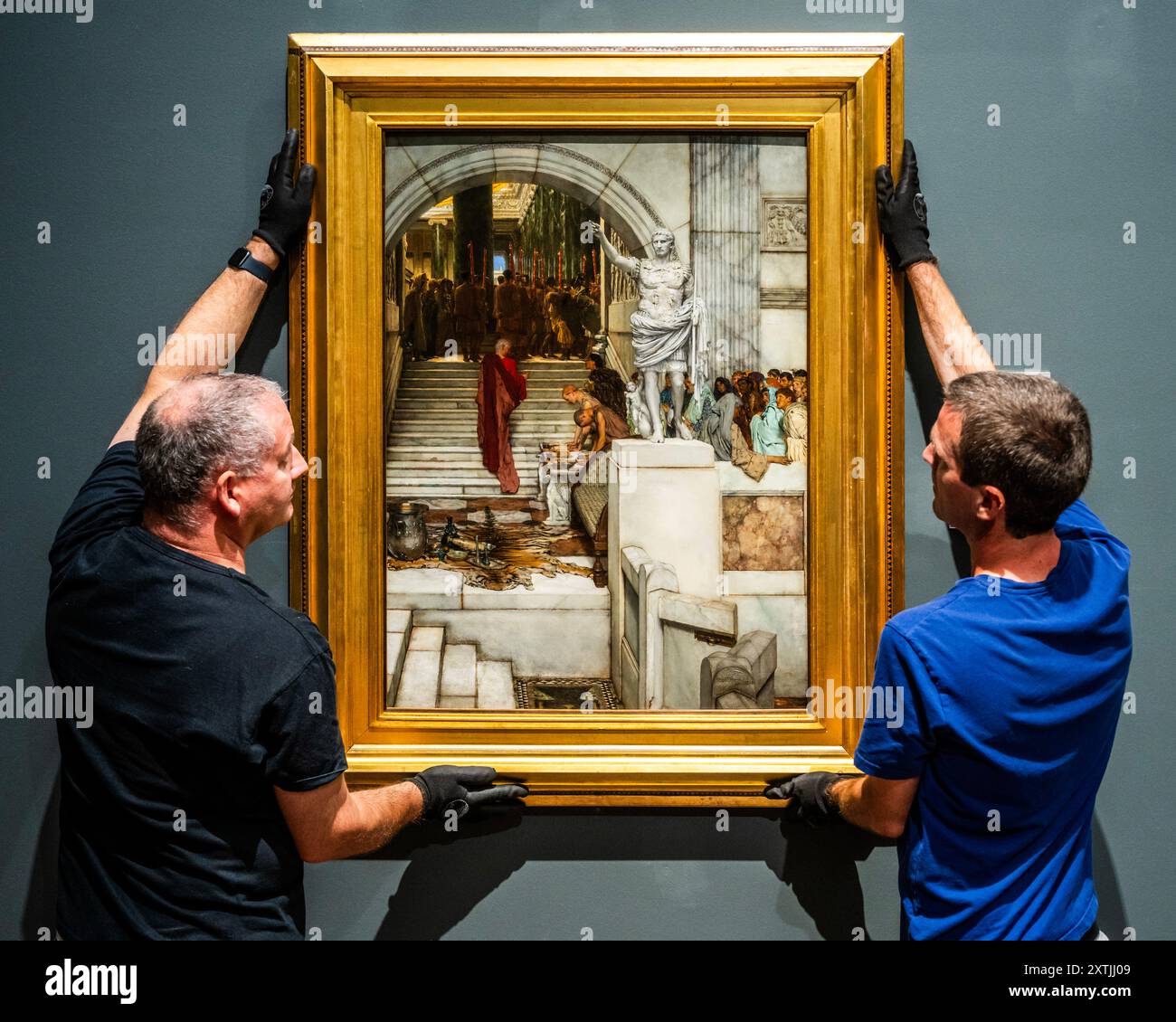 London, UK. 15th Aug, 2024. Final hanging checks by the technicians ...