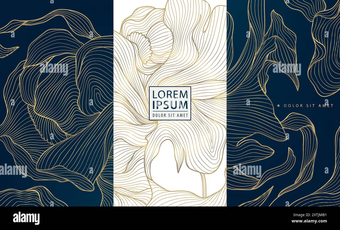 Vector set of gold floral labels, leaf abstract wine package, jewelry ...