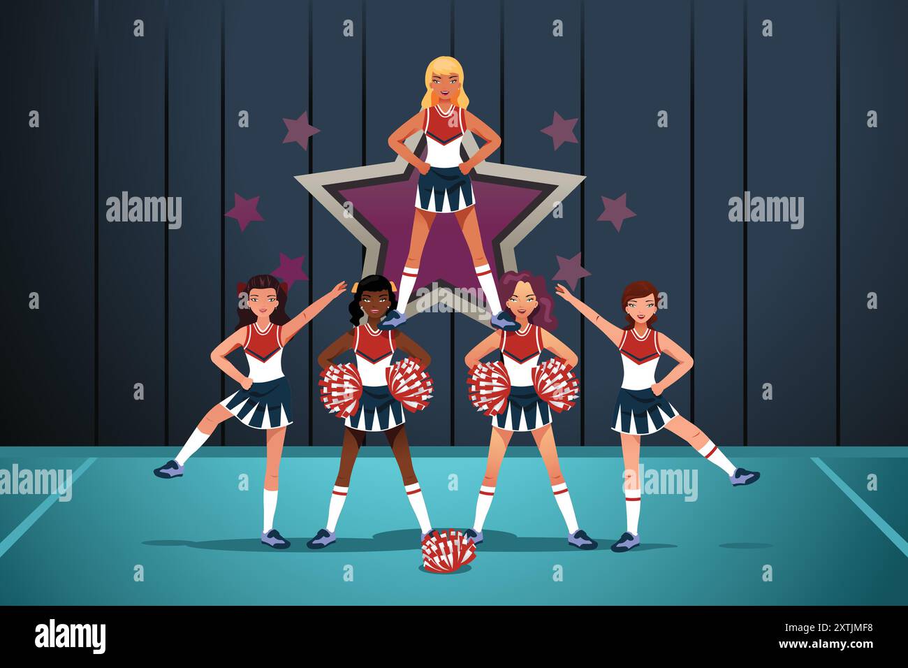 A vector illustration of Girls in Formation During Cheerleading ...