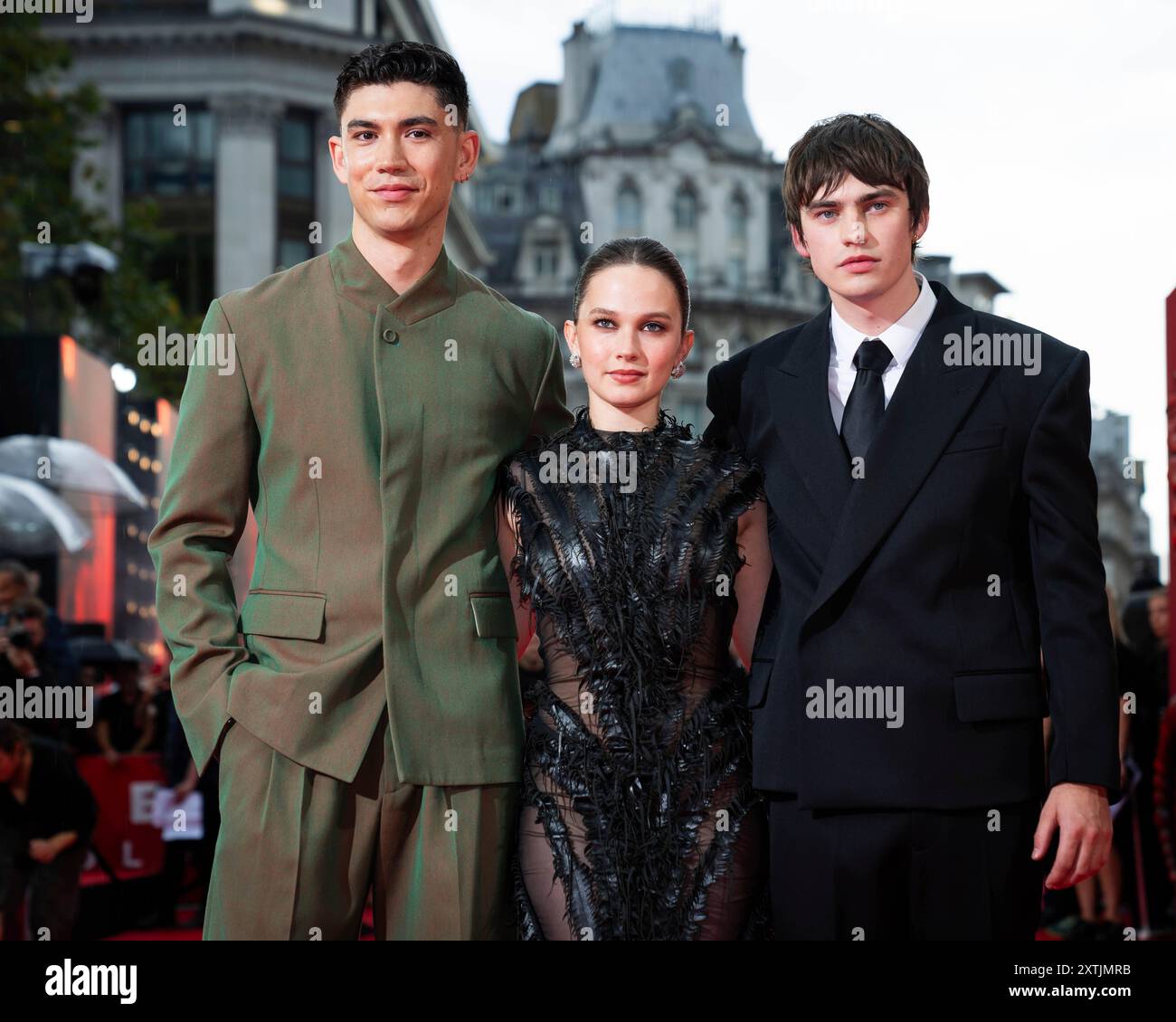 Archie Renaux, from left, Cailee Spaeny, and Spike Fearn pose for ...