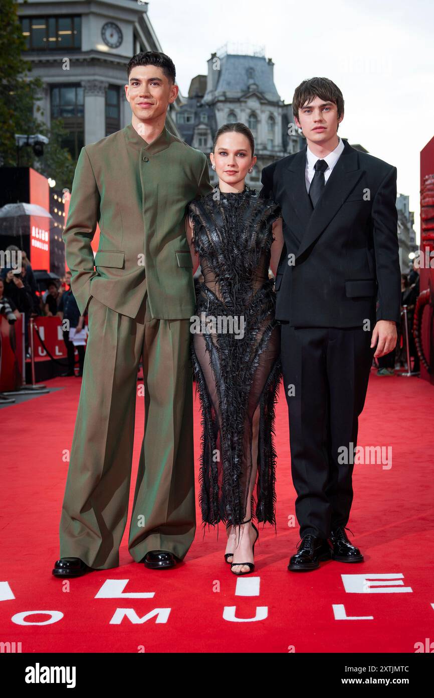 Archie Renaux, from left, Cailee Spaeny, and Spike Fearn pose for ...