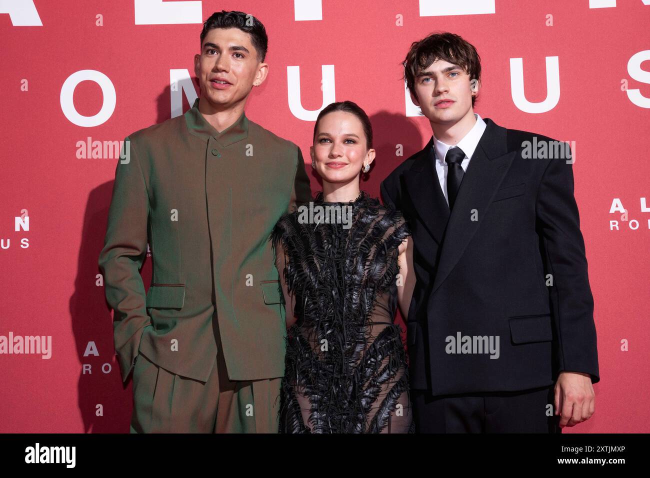 Archie Renaux, from left, Cailee Spaeny, and Spike Fearn pose for ...