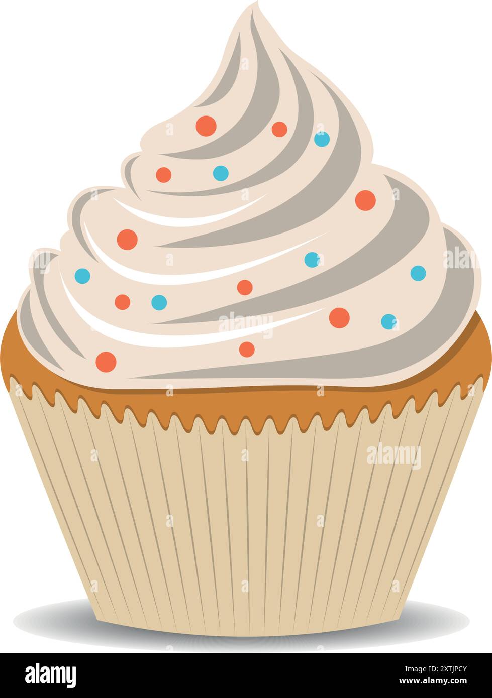 Cupcake with white cream and round sprinkles on a transparent ...