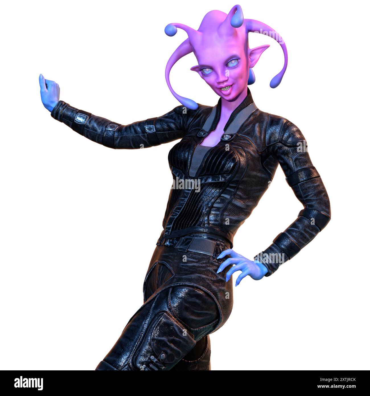 3D rendering of a purple female teenager alien isolated on white ...