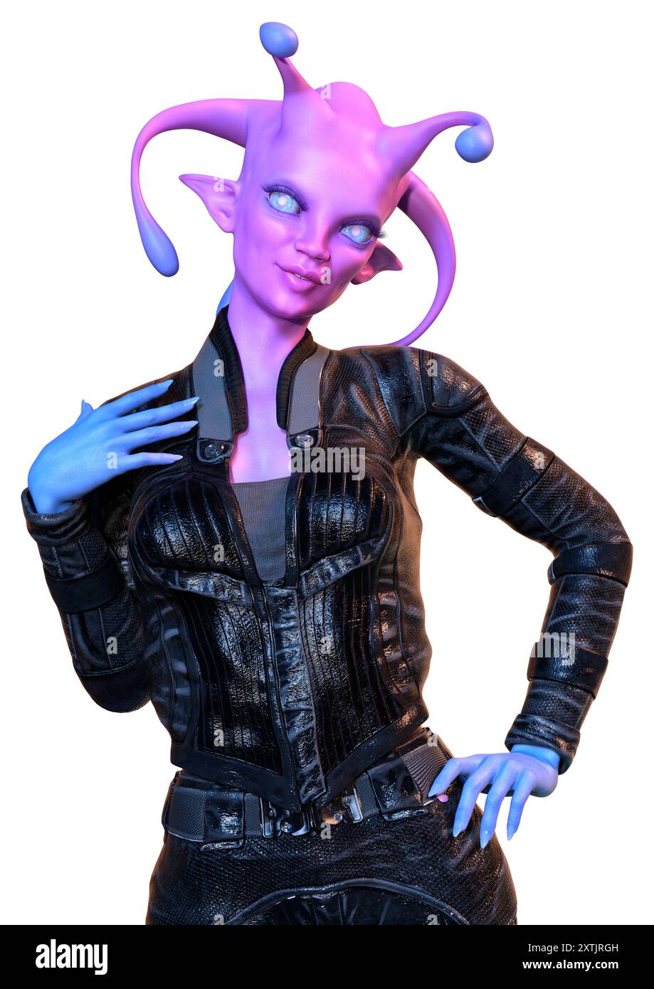 3D rendering of a purple female teenager alien isolated on white ...