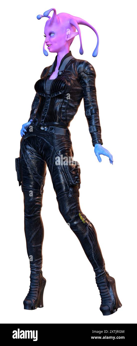 3D rendering of a purple female teenager alien isolated on white ...